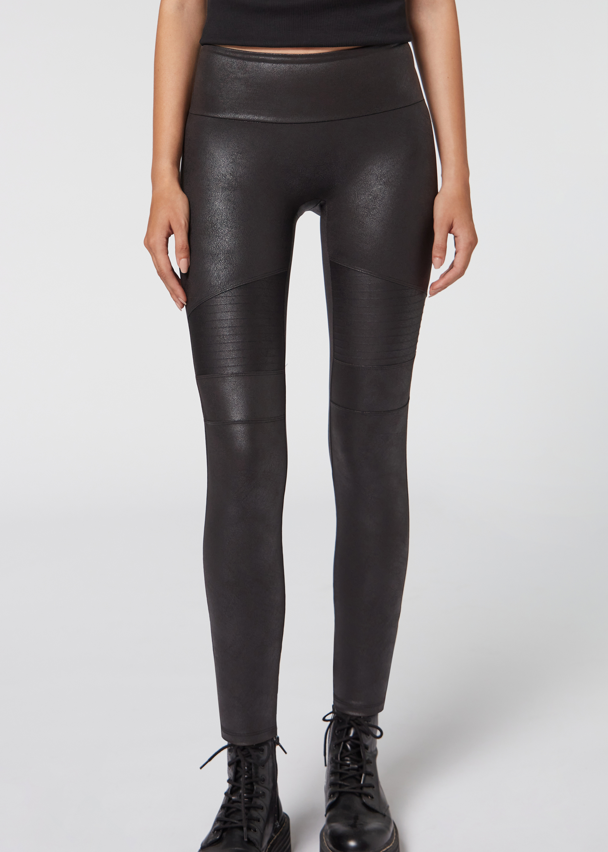 Shaping Coated-Effect Biker Leggings - Calzedonia